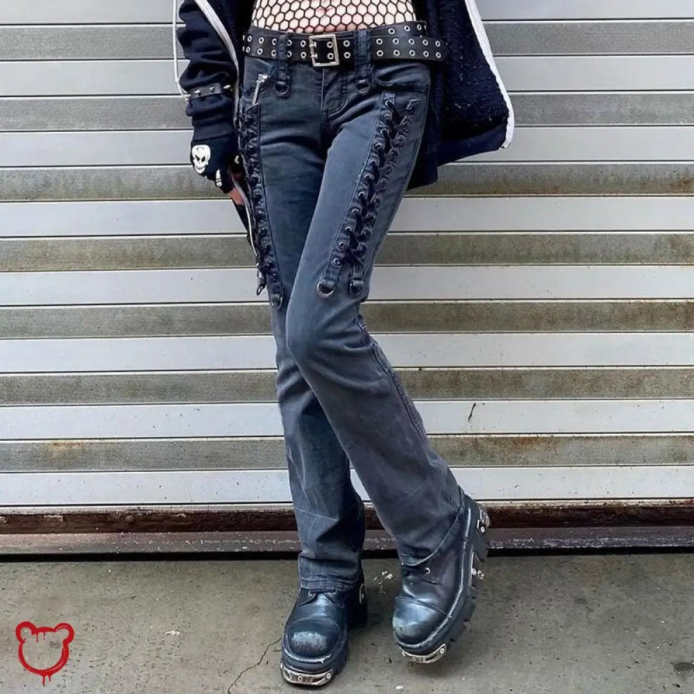 Blue lace-up denim alternative jeans – The Cursed Closet