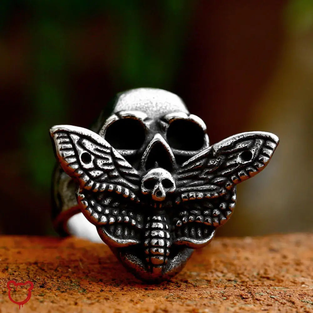 Gothic Steel Skull Moth Ring – The Cursed Closet